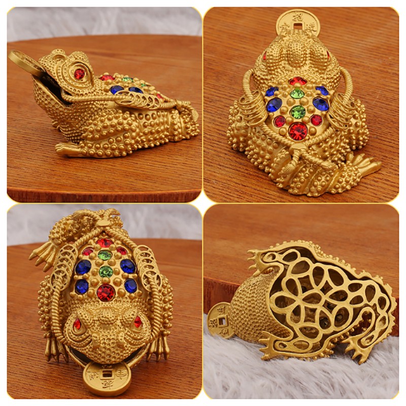 Gold Colour Money Frog Statue Feng Shui Three Legged Wealth Toad Golden ...