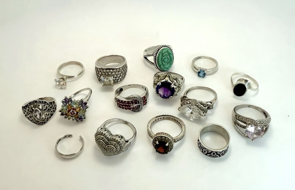 Estate Vintage Sterling Silver 925 Jewelry Lot 15 pc Rings 80g Wearable ...