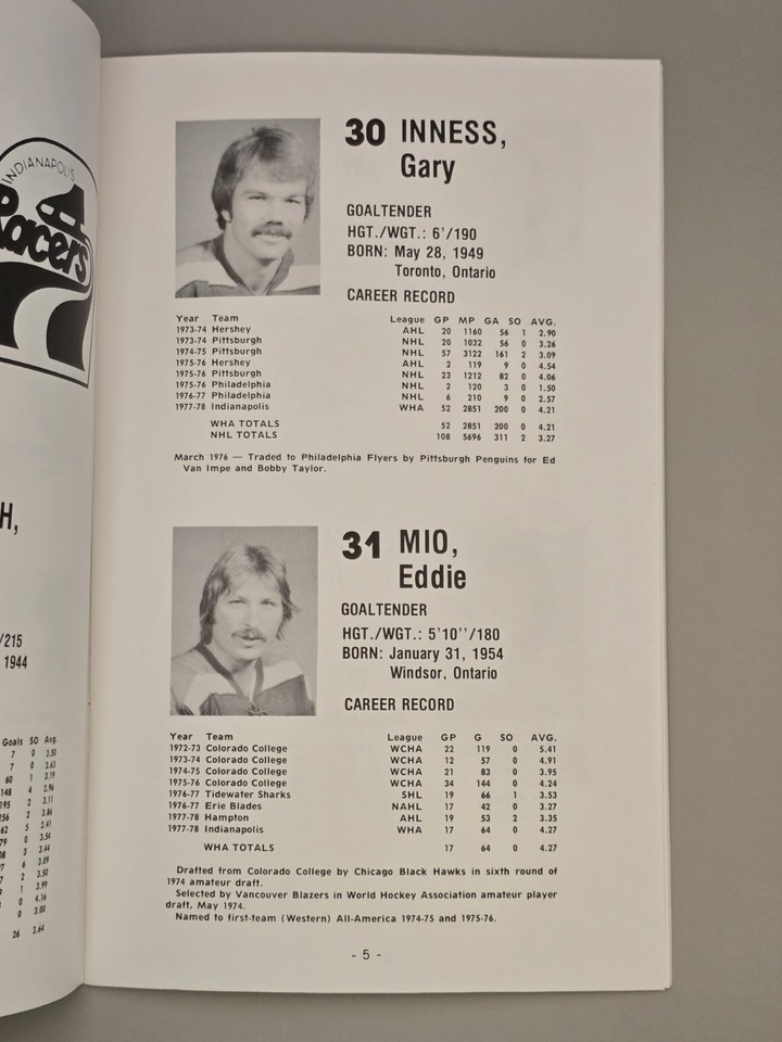 1978 Indianapolis RACERS WHA Hockey Media Guide - With WAYNE GRETZKY | eBay