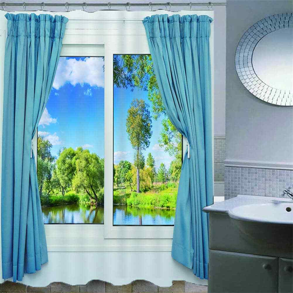 Beautiful View Window 3D Shower Curtain Waterproof Fabric Bathroom ...