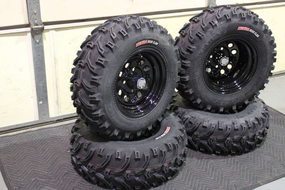 HONDA RANCHER 400 ATV 25" Kenda Bear Claw Tire QB Black ATV Wheel Kit ...