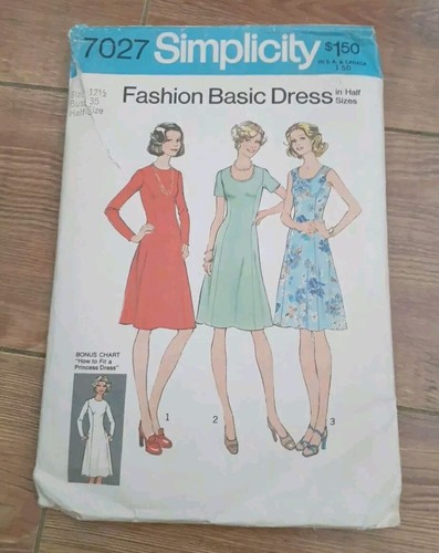 vintage sewing patterns By Simplicity Fashion Basic Dress #7027 | eBay