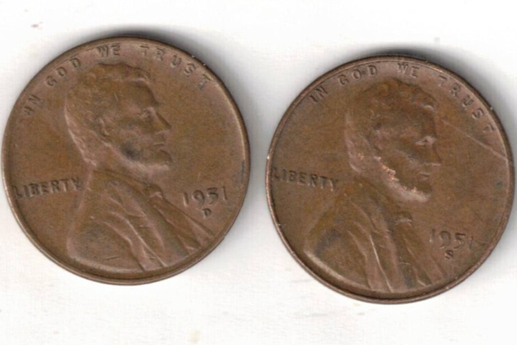 1952 D+S Circulated Business Strike Copper One Cent Two Rolls (100 ...