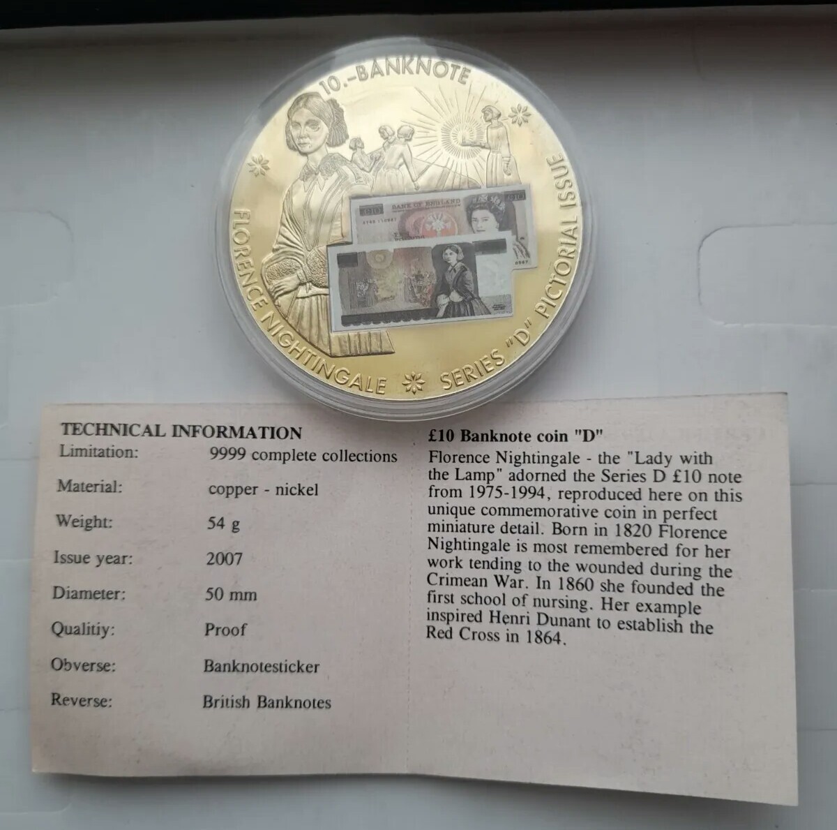 £10 banknote D commemorative coin Florence nightingale free delivery ...