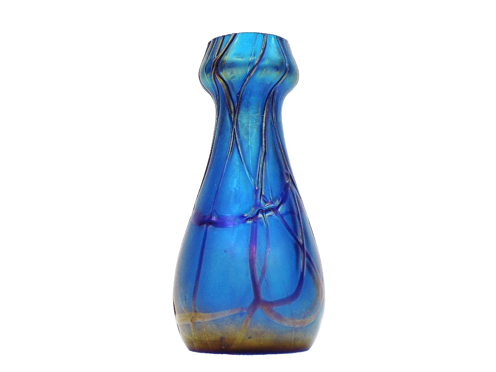 Gorgeous Antique Pallme Konig Threaded Blue Iridescent Art Glass Vase ...
