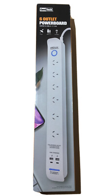 CordTech Slim 6 outlet Surge Protected Power board with 2 x USB A + 2 x ...