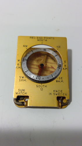 Vintage SILVA Mod Huntsman Gold Sun Watch Pin-On Compass Made in Sweden ...
