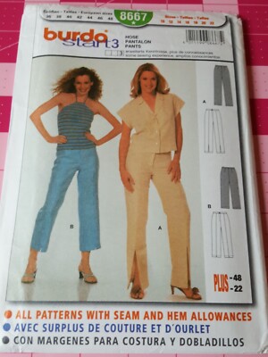 Burda Pattern 8667 Front Slit Pants Capris Sizes 10 12 14 16 18 20 22 ...