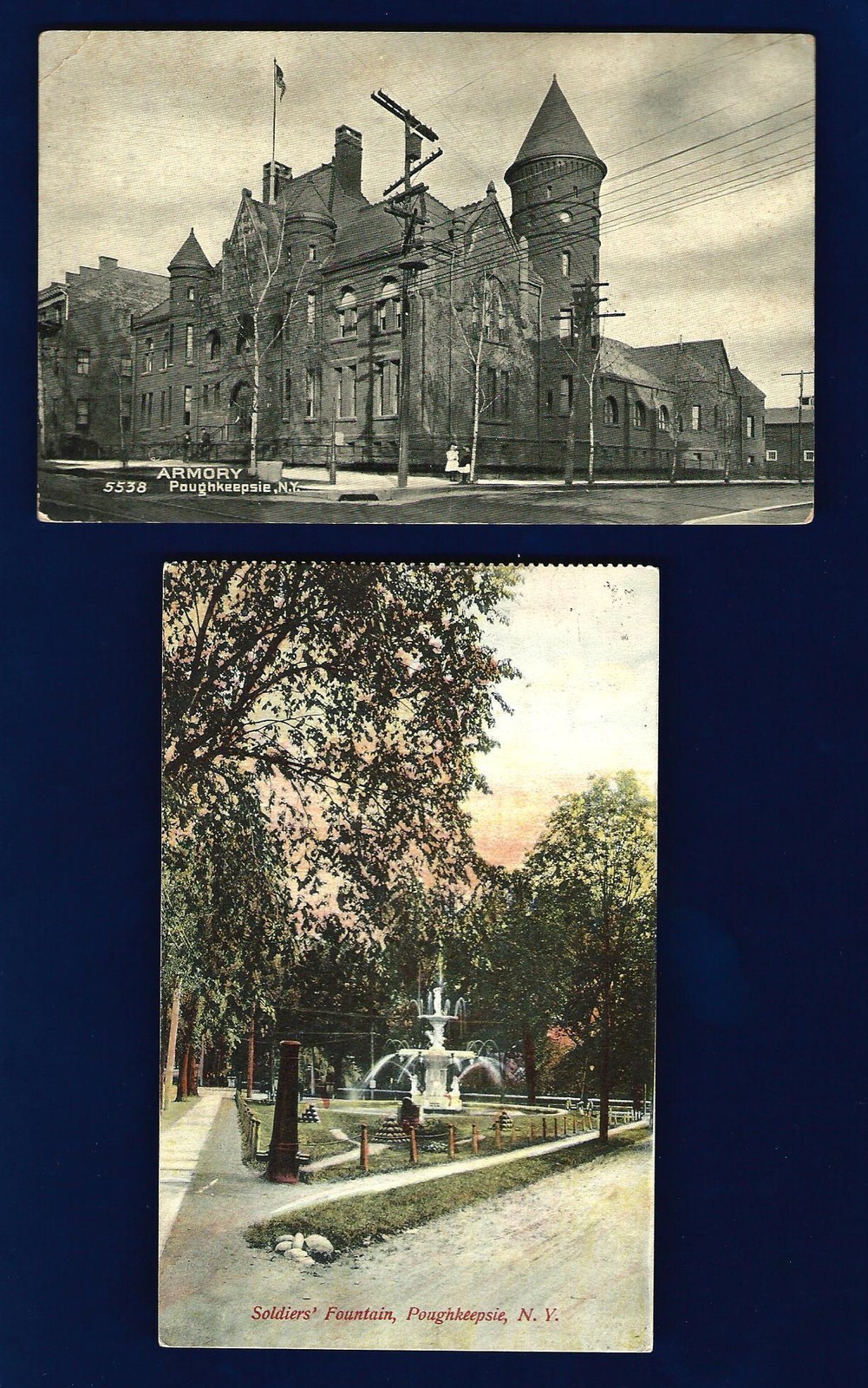 AU19 Poughkeepsie, 2 Pcs. Armory Children and Soldier's Fountain 1900s ...