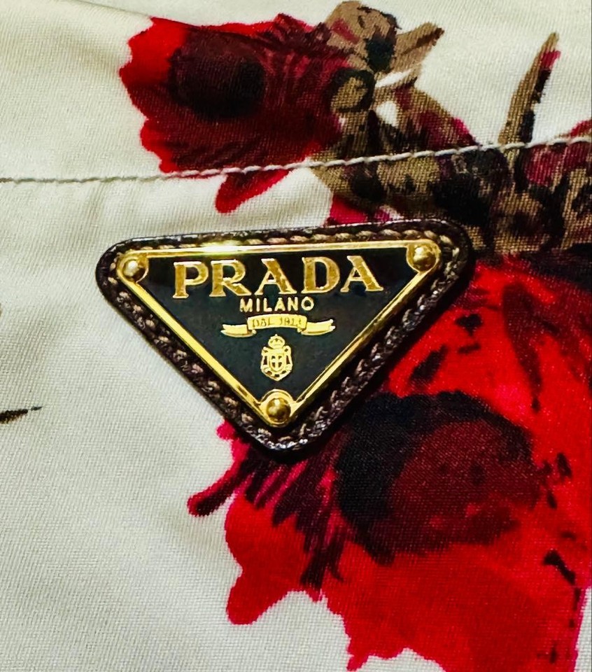 PRADA Rare Rose Pattern Nylon Shoulder Bag with Leather Handles ...