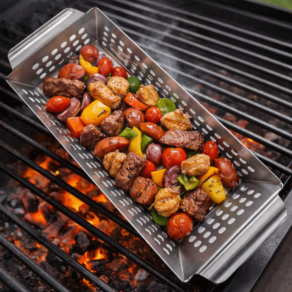 Double Handle Grilling Plate Leakage Hole Design BBQ Tray Cooking | eBay UK