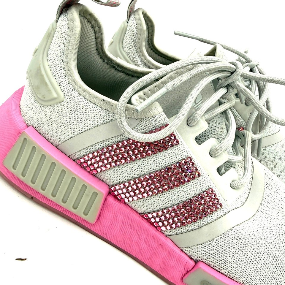 Adidas Grey & Pink NMD R1 Swarovski Crystals Bling Rhinestone Sneakers ...