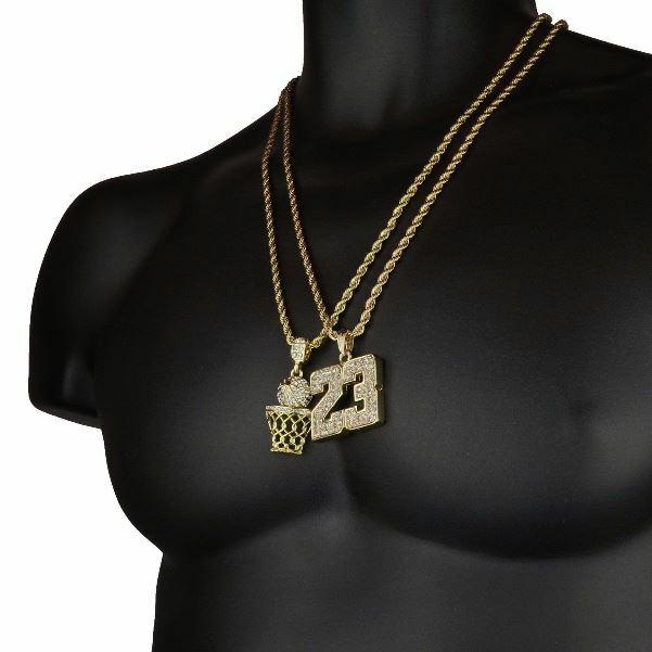 Cadena de Hombres Oro 14k chapado 23 Michael Jordan Hip Hop Colgante ...
