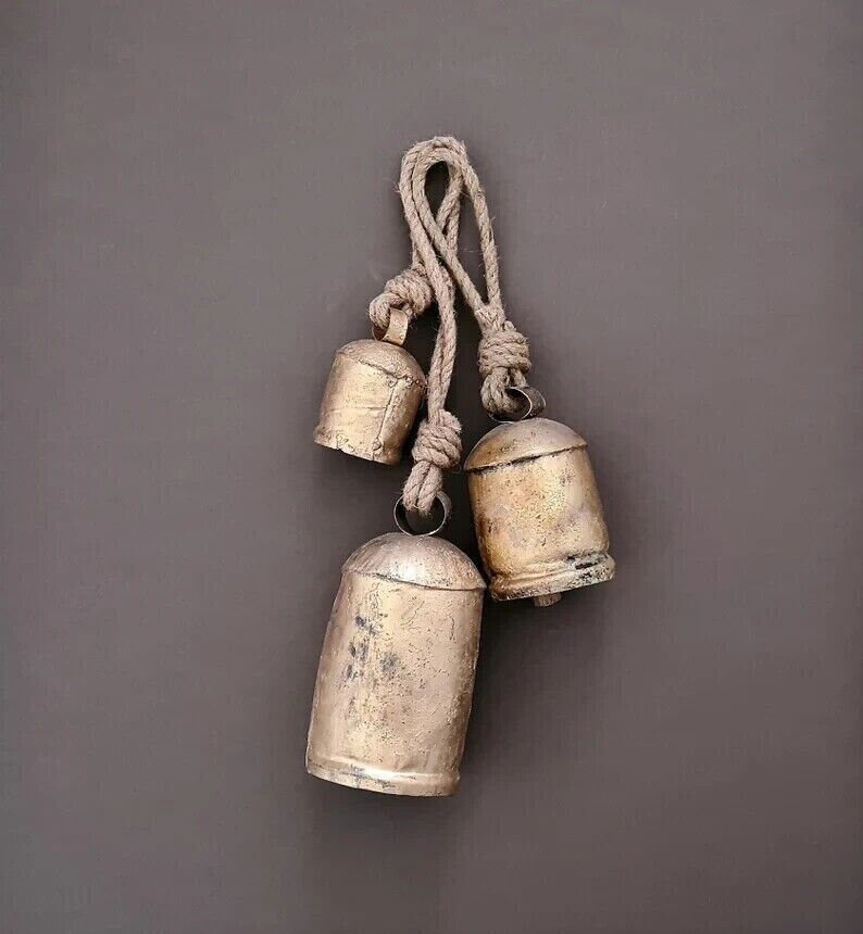 Giant Rustic Tin Bell Christmas Decor Bells in Antique Gold Cow bells ...