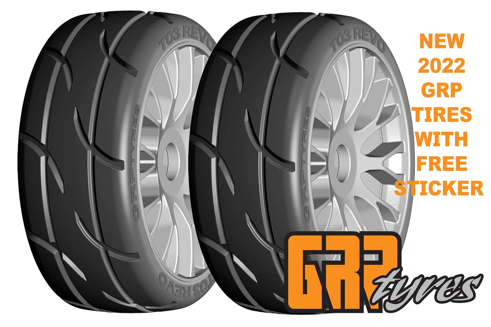 GRP GTK03-XM5 1:8 GT New Treaded Medium (2) Silver 20 Spoke Rubber ...