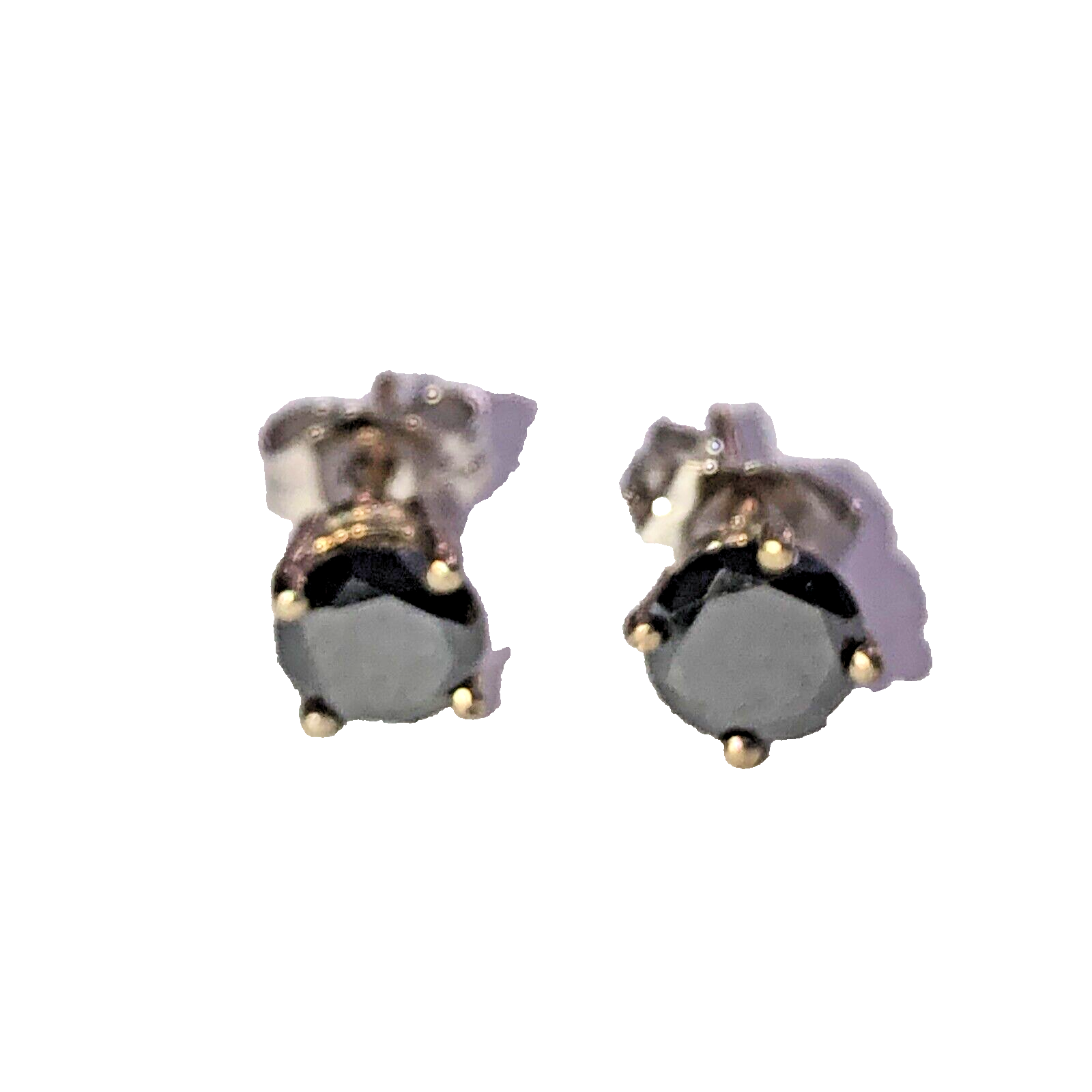 14K Solid White Gold Stud Earrings With 1.25 Ct. Round Black Monzonite ...