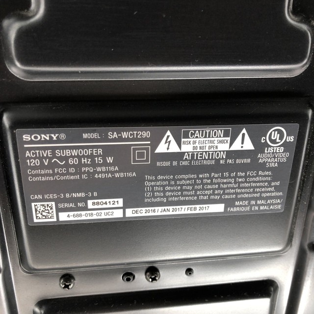 Sony Sa-wct290 100w Wireless Subwoofer Only for Ht-ct290 Soundbar for ...