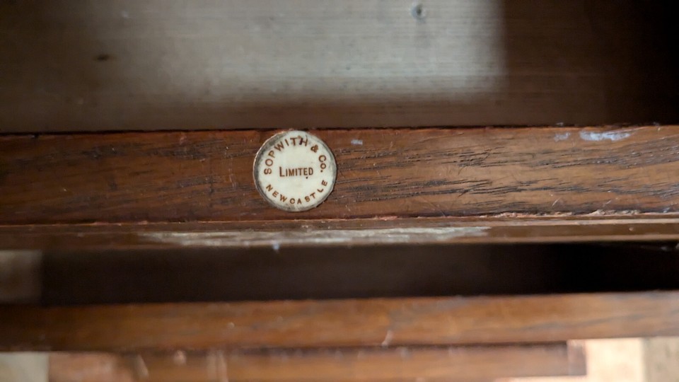 SOPWITH & Co. bureau desk pull down leather writing area 8 drawers ...