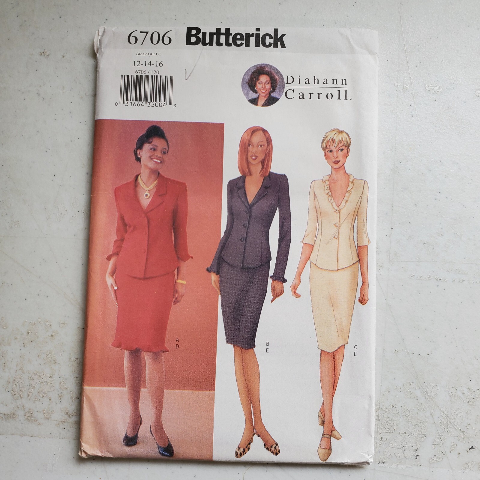 Vtg Butterick Pattern 6706 Top Skirt Lined Shoulder Pad Miss 12 14 16 ...