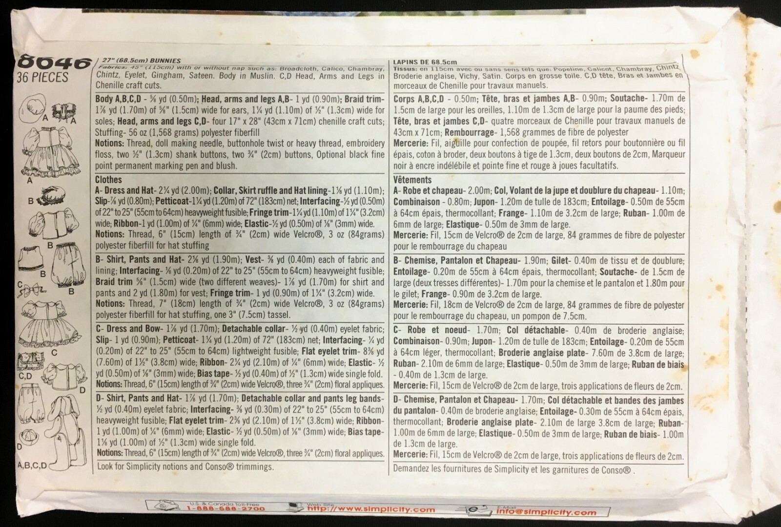 UC Faith Van Zanten 27” Bunny Clothes Stuffed Toy Simplicity 8646 ...