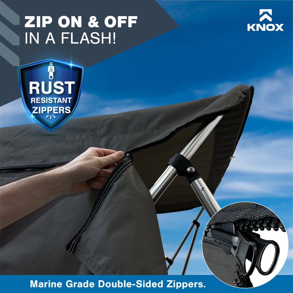 KNOX 3–4 Bow Bimini Top Sidewalls, 900D Solid Canvas & Mesh Sun Shade ...