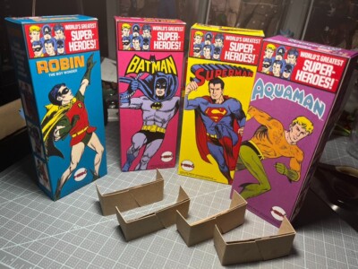 MEGO 8" SOLID BOX SET OF 4 BOXES ONLY BATMAN, ROBIN, SUPERMAN, AQUAMAN ...