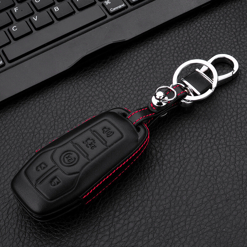 Fit Ford Mustang 5 Button CAR Remote Fob Bag PU Leather Car Key Cover ...