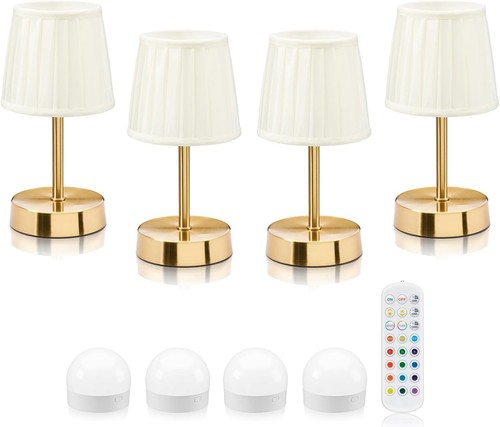 Wireless Rechargeable LED Table Lamps Set of 4, Remote, Dimmable, Color ...