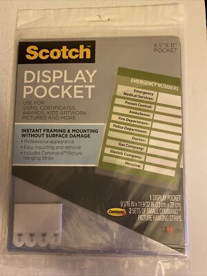 Scotch Display Pocket With Hanging Strips 8.5 x 11 Clear WL854C + FREE ...