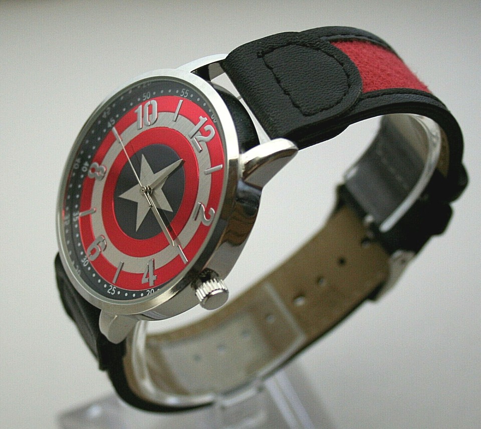 Marvel Comics Captain America Shield Dress Watch Men's New NOS Box 2 ...