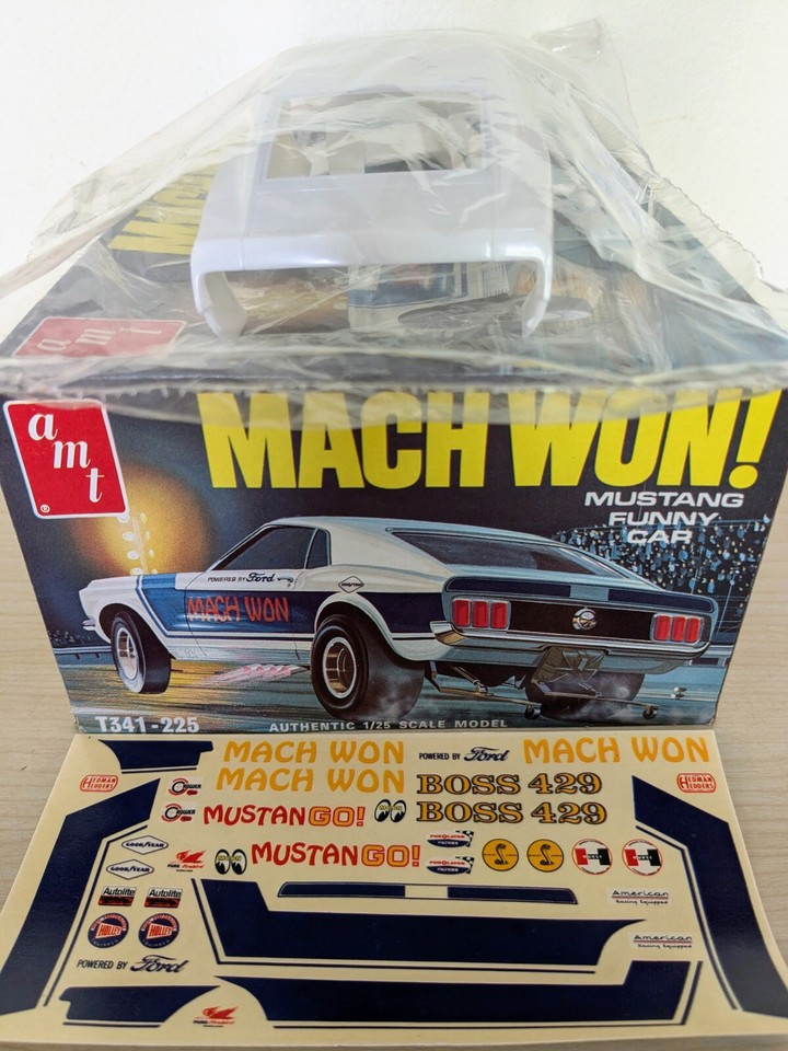 SUPER RARE! **NIB VINTAGE AMT MACH WON MUSTANG FUNNY CAR KIT *SEALED ...