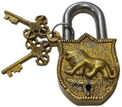 Brass Padlock Door Lock Lion Engraved Design Fully Functional with 2 ...