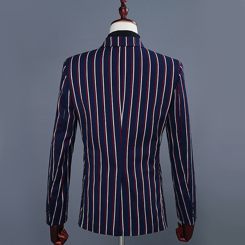 Mens 2 Piece Stripe Suit Double Breasted Peak Lapel Jacket Tuxedo ...