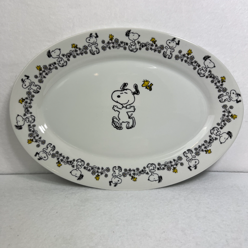 Peanuts Floral Zrike Snoopy Woodstock 14" Oval Serving Platter Tray ...