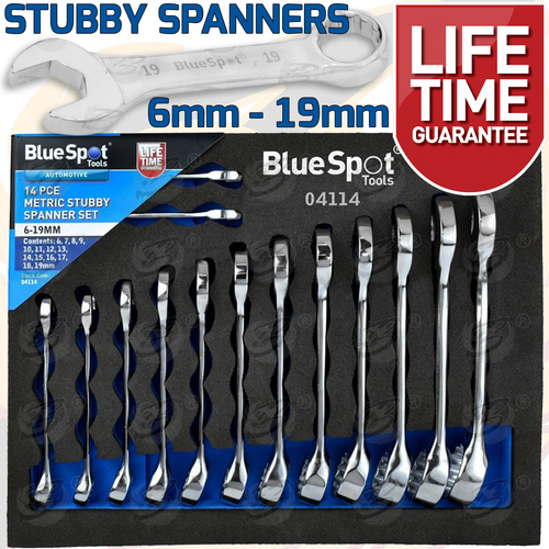 BLUESPOT Stubby Spanners 14pc Short Reach Combination Wrench Spanner ...