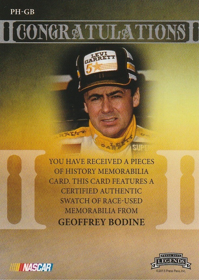 2013 Press Pass Legends Pieces of History Memorabilia Silver Geoffrey Bodine/75 | eBay