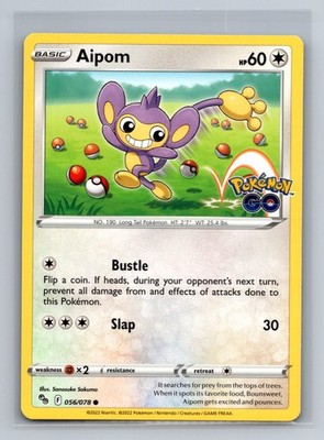 Aipom Normal Common Pokemon GO PGO Colorless 056/078 Pokemon Card TCG ...