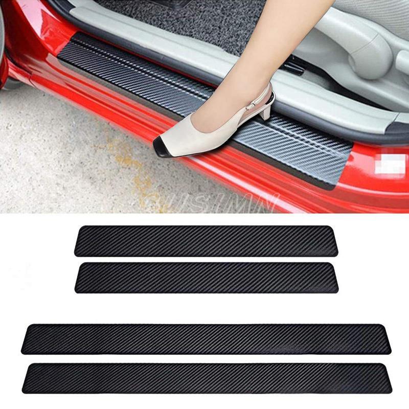 4pcs Carbon Fiber Car Door Plate Sill Scuff Cover Anti Scratch Sticker ...