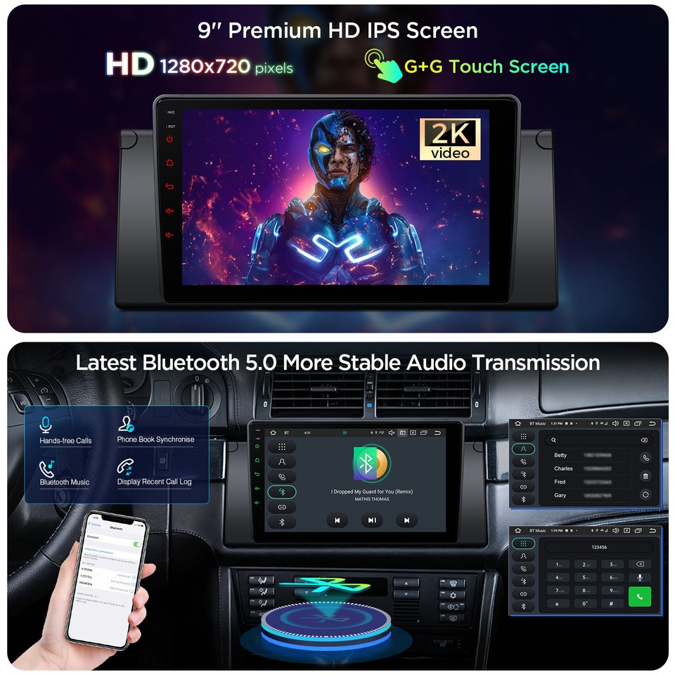 DAB+ 8-Core Android 14 Car Stereo Sat Nav For BMW 5 er E39 CarPlay Head ...
