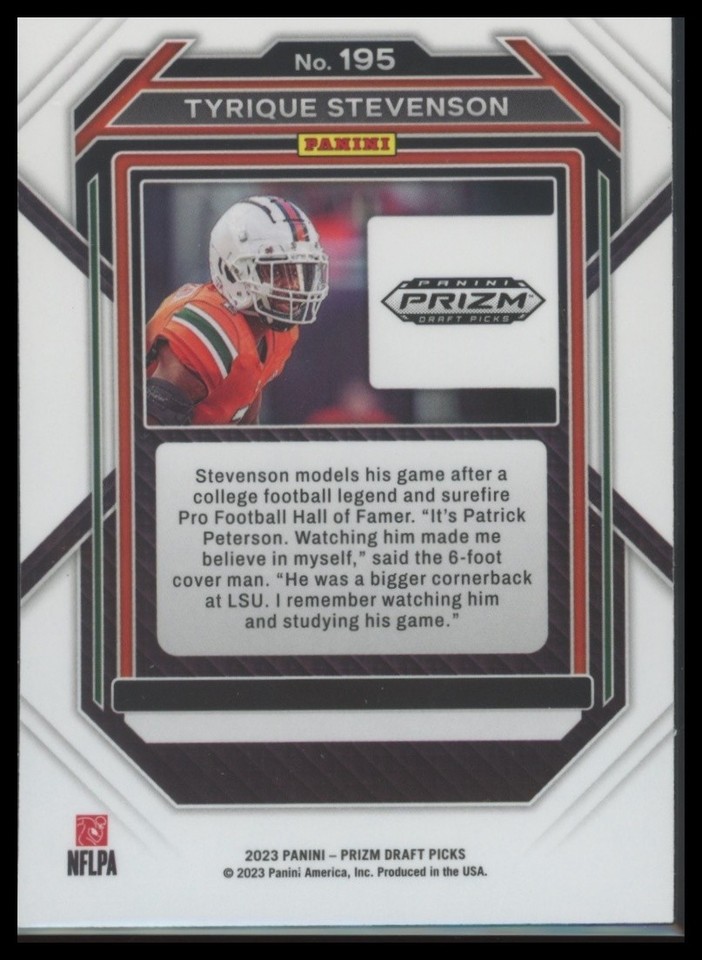 Tyrique Stevenson 2023 Panini Prizm Draft Picks #195 Miami Hurricanes ...
