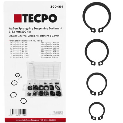 AUßEN SEEGERRINGE SICHERUNGSRINGE NUTENRINGE SORTIMENT 300-tlg. SATZ ...