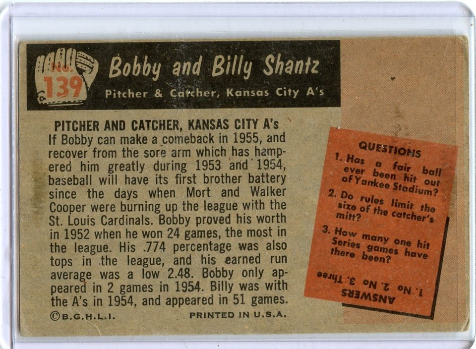 1955 Bowman Bobby Bill Shantz Philadelphia Athletics #139 ⭐️💥🎯 G/VG | eBay