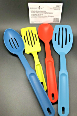 Pampered Chef Utensils Spoon/Turner Set Solid & Slotted Multicolor FREE ...