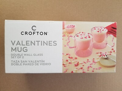 Crofton Valentines Day Mugs Set of 2 Pink Double Wall Borosilicate ...