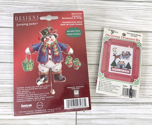 New Janlynn Jumping Jacks Snowman Christmas Cross Stitch Kit & Sleigh ...