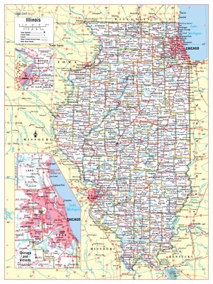 Illinois State Wall Map Poster Large Print 24"Wx32"H | eBay