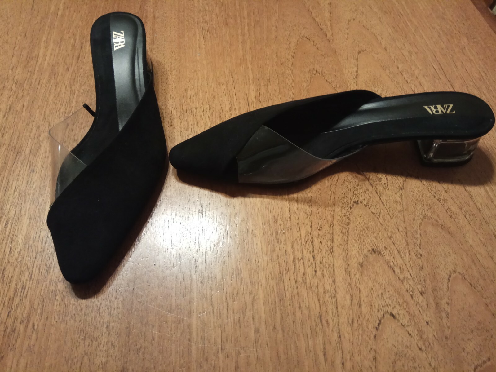 Zara Black Suede And Clear Plastic Mules Dress Shoes … - Gem