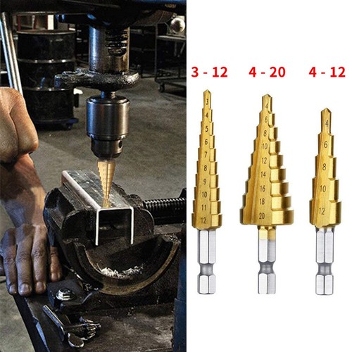 3pcs Titanium Drill Bits Set Step Cone Hole Cutter HSS Large Tool With ...