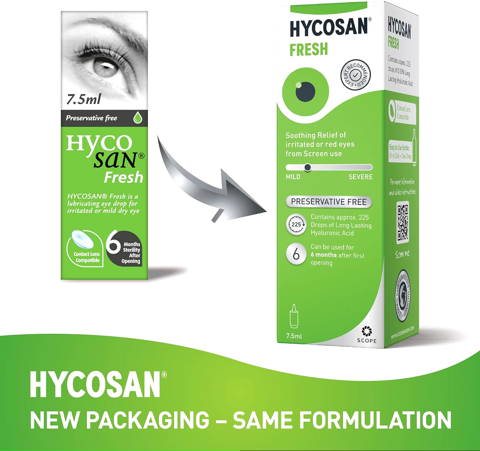 Hycosan Fresh Preservative Free Lubricating Eye Drops 7.5ml x 3 ...