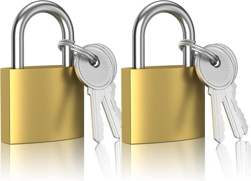 2 Pack Padlock Small Metal Brass Travel Lock Keyed Suitcase Luggage 20 ...